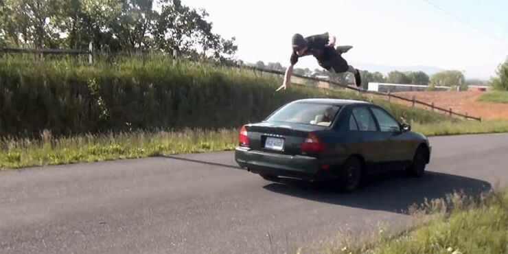 Watch 10 Guys Fail At Jumping Over A Moving Car