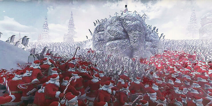 4,000 Santas Fight 11,000 Penguins In This Crazy Battle